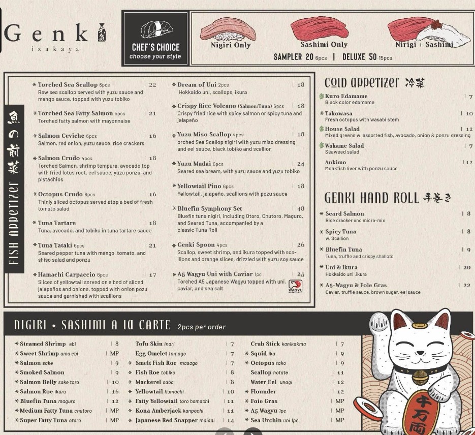 Genki Izakaya Restaurant Menu | Authentic Japanese Dining in Fairfax, VA